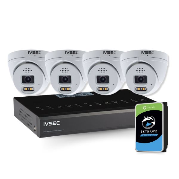 IVSEC Security Kit: 4x 8MP Adv. Deter Turret, LX Series, 3.6mm, 4CH NVR ...