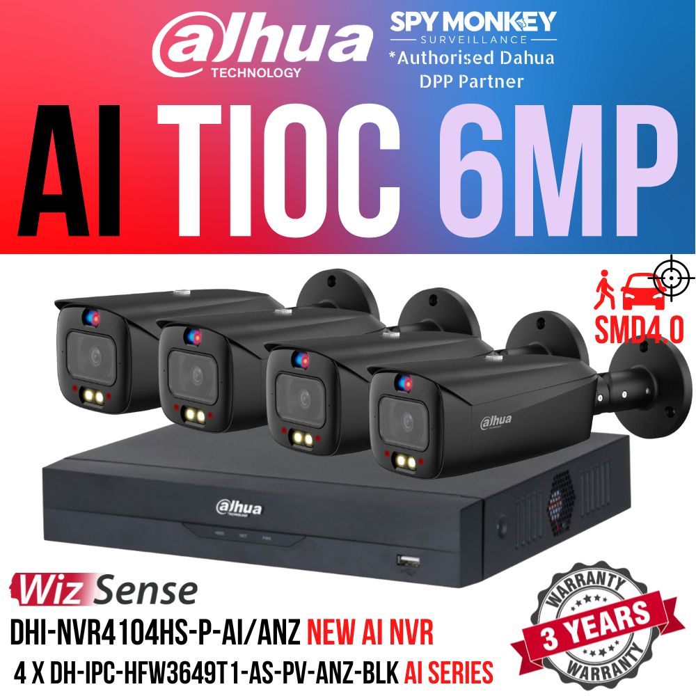 Dahua AI TiOC Security System: 4x 6MP TiOC 2.0 Black Bullets, 4CH 16MP ...