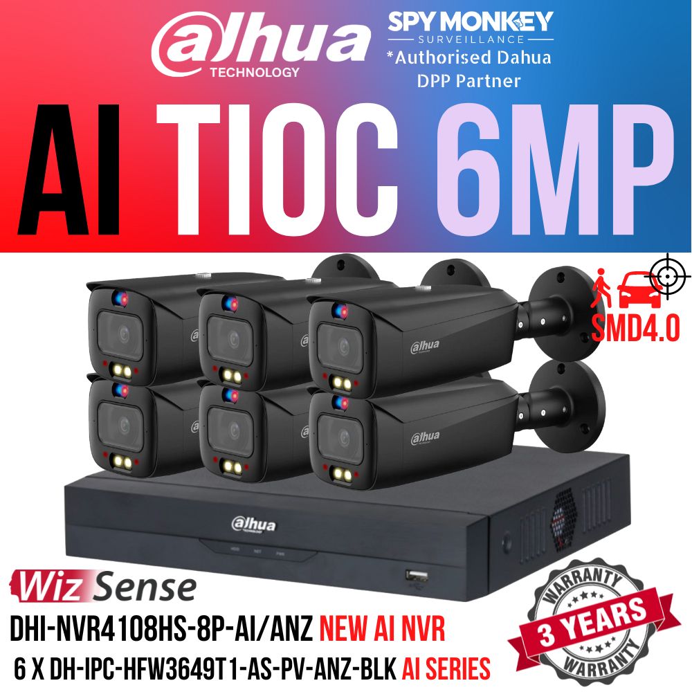 Dahua AI TiOC Security System: 6x 6MP TiOC 2.0 Black Bullets, 8CH 16MP – Spy Monkey Surveillance