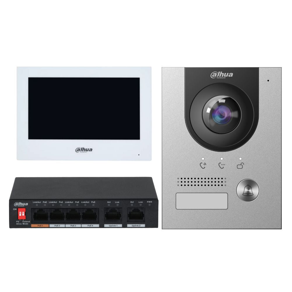 Dahua Intercom Kit: 7" Monitor WHT, 2MP Outdoor Camera, 4 PoE Switch ...