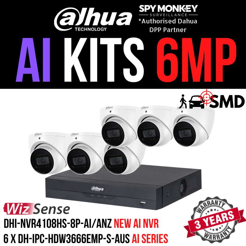 Dahua 2023 Full AI Security System: 6x 6MP Turret 3X66 Cams, 8CH 16MP – Spy Monkey Surveillance