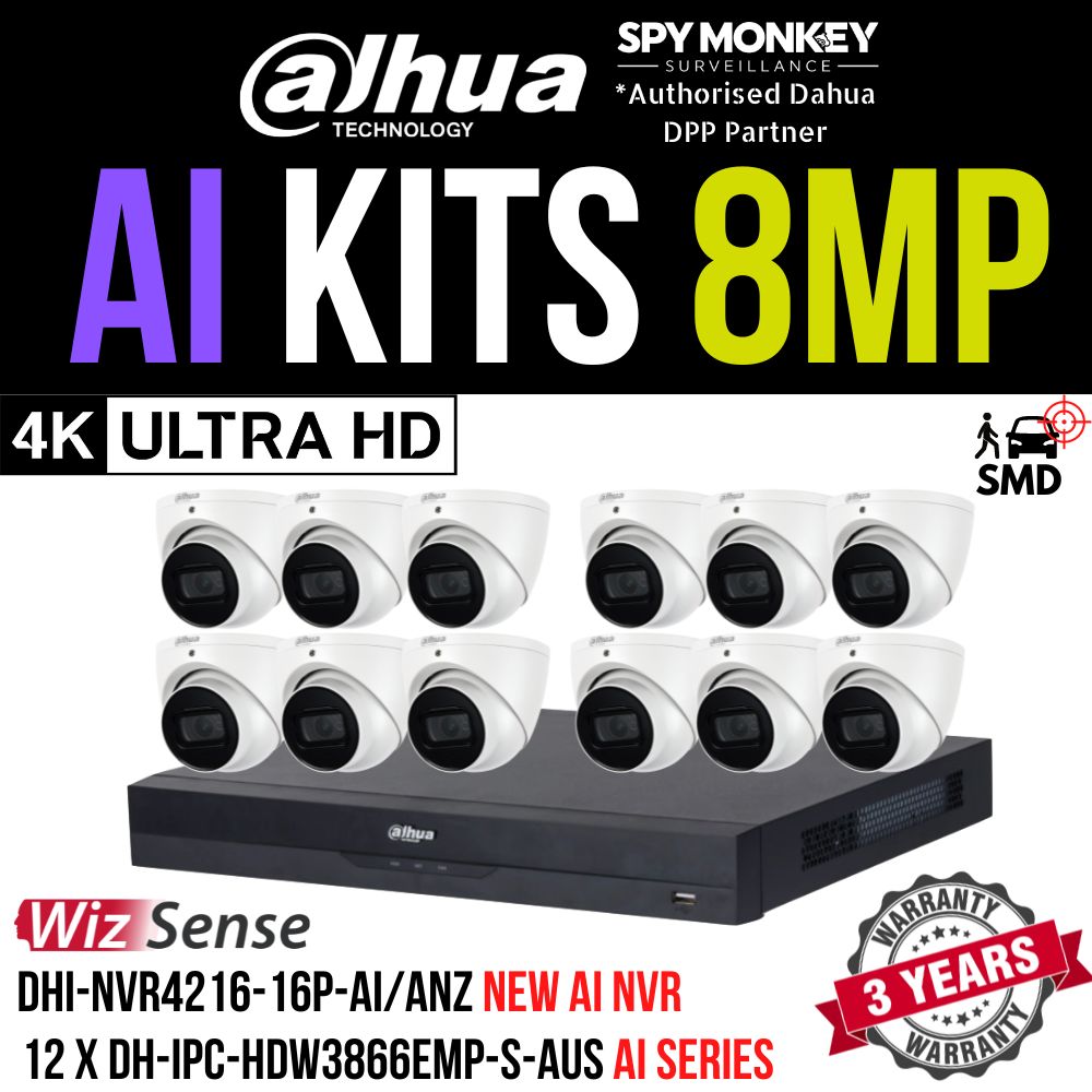 Dahua 2023 Full AI Security System: 12x 8MP Turret 3X66 Cams, 16CH 16M ...